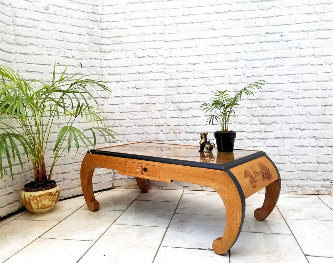 Chinoiserie Carved Coffee / Opium Table Oriental Glass Top - Etsy