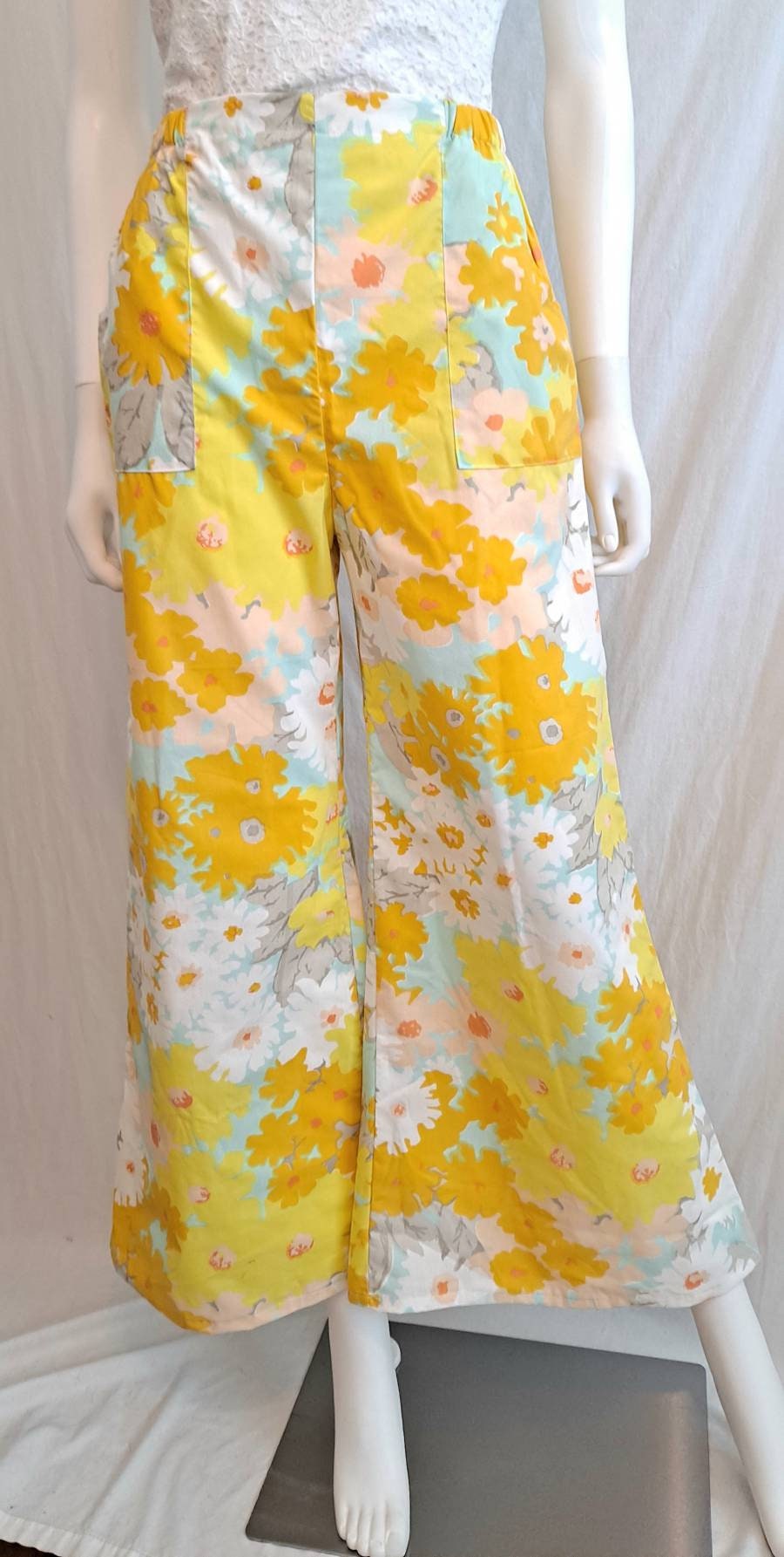 Refashioned 1970s Flower Power Textile Wide Legged Flare Pants - Etsy