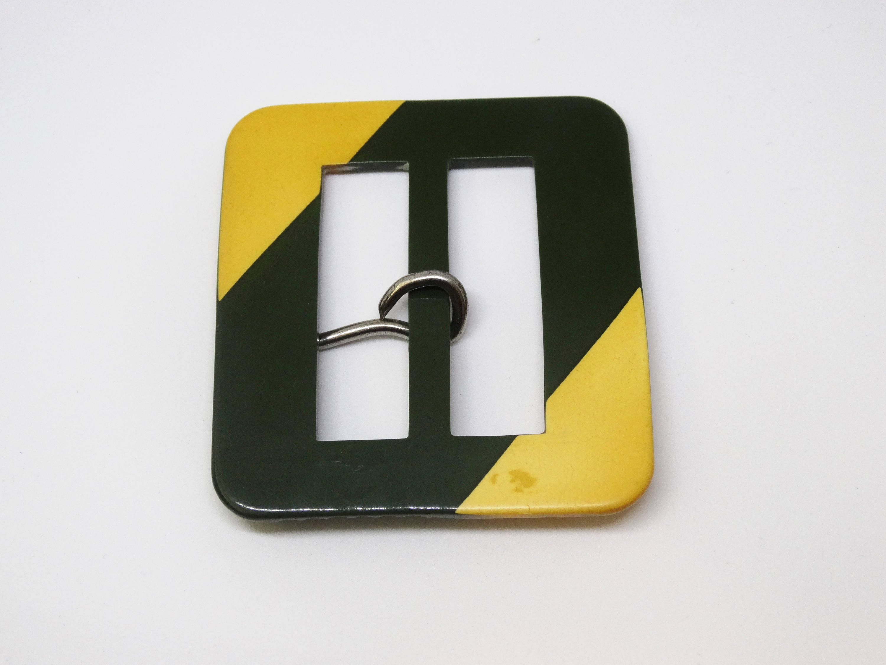 Large Bakelite Two Toned Green Yellow Carved Belt Buckle Deco Bakelite ...