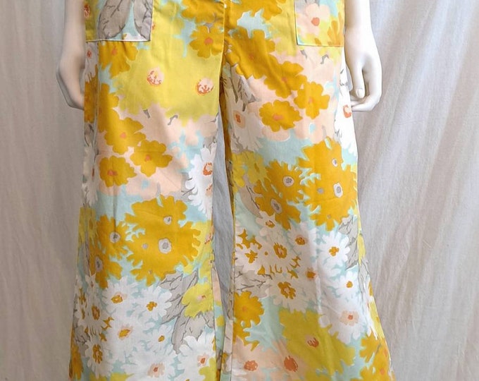Refashioned 1970s Flower Power Textile Wide Legged Flare Pants ...