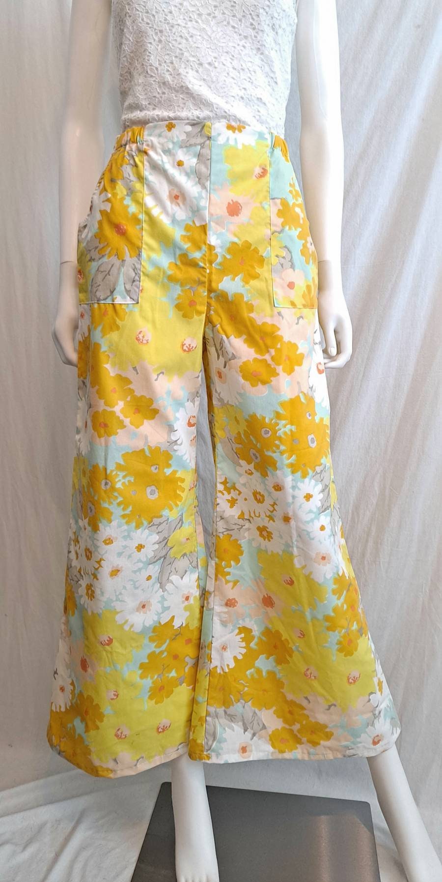 Refashioned 1970s Flower Power Textile Wide Legged Flare Pants - Etsy