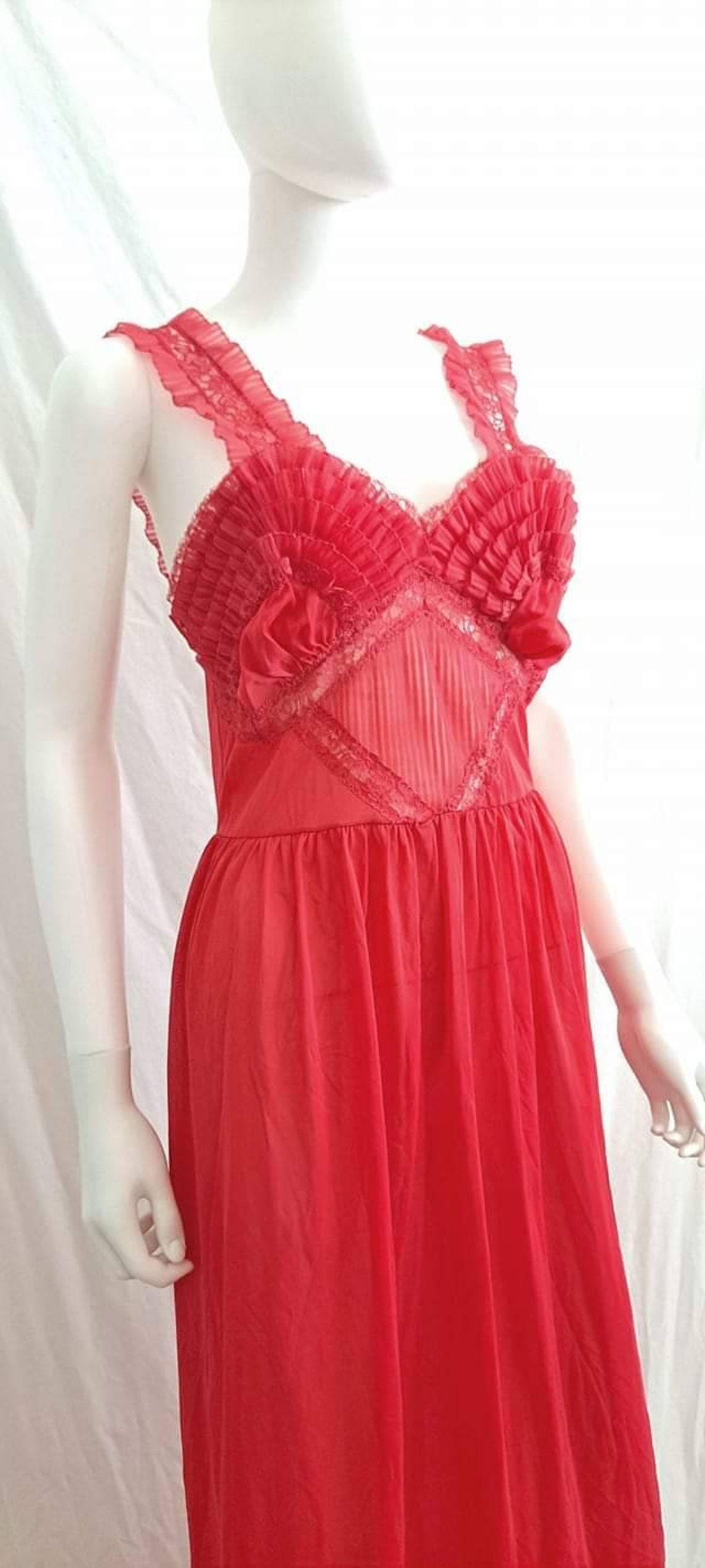 1950s Sheer Red Ruffled Negligee Nightgown by Snowdon 36 Bust - Etsy UK