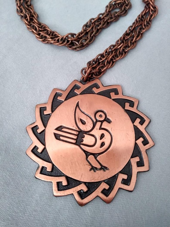 1960s Bell Copper Road Runner Pendant Necklace Novelt… - Gem