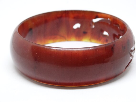 French Art Deco Carved Galalith Elephant Bangle 1 Inc… - Gem