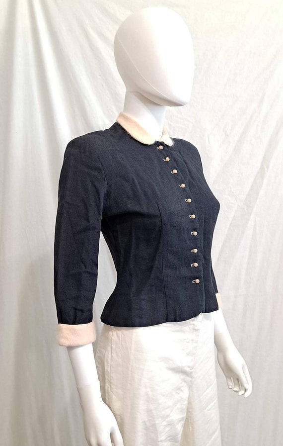 1950s Heathered Navy Blue Wool Suit Jacket with Angor… - Gem
