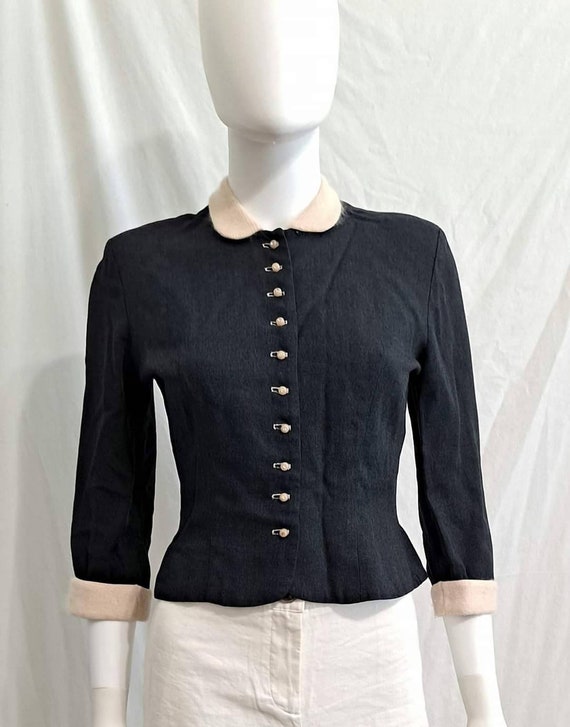 1950s Heathered Navy Blue Wool Suit Jacket with Angor… - Gem