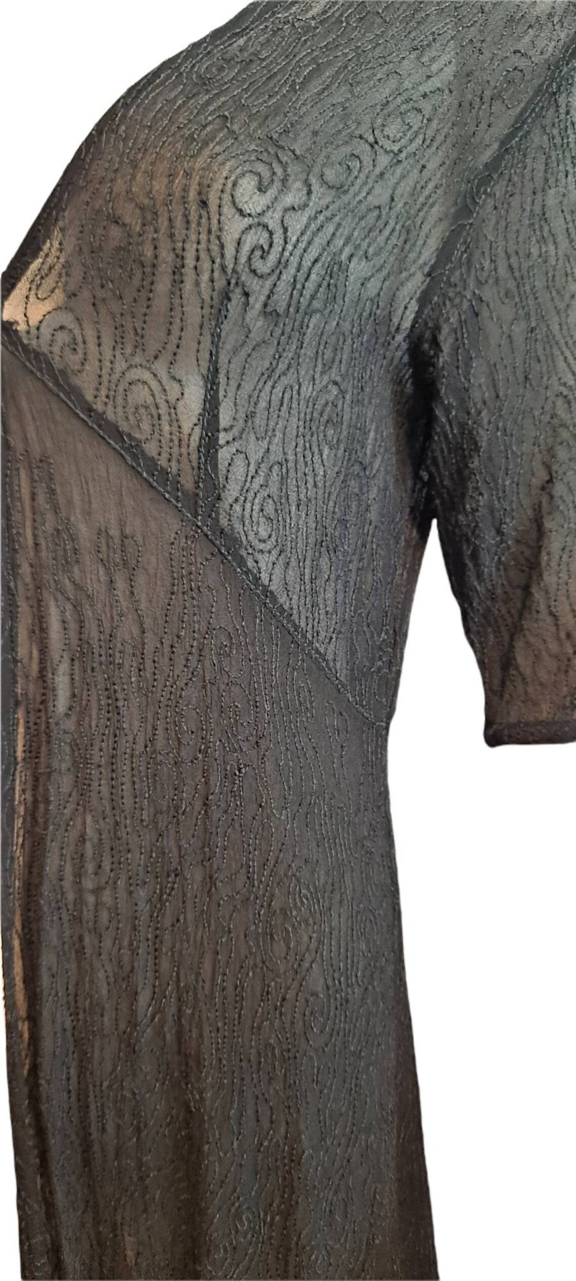 Vintage Ghost London Sheer Embroidered Viscosse Duster Open Front Dress ...