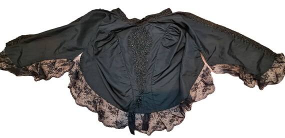 1800s Antique Silk Beaded Lace Mantle Visite Paletot … - Gem