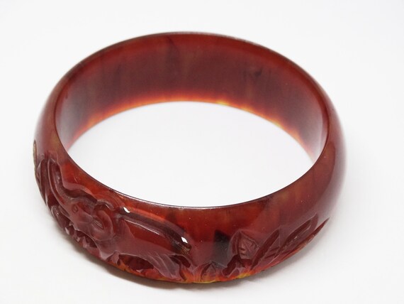 French Art Deco Carved Galalith Elephant Bangle 1 Inc… - Gem