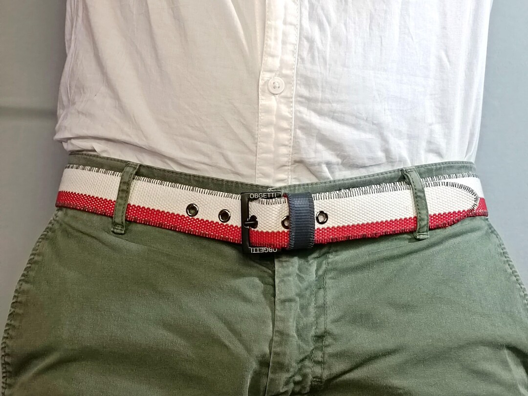 Thin Reversible Belt, Upcycled Fire Hose White & Red Belt, Matt Black ...