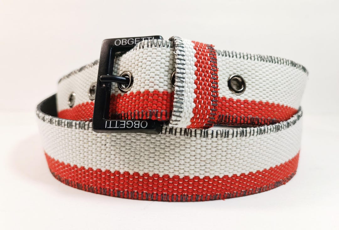 Thin Reversible Belt, Upcycled Fire Hose White & Red Belt, Matt Black ...