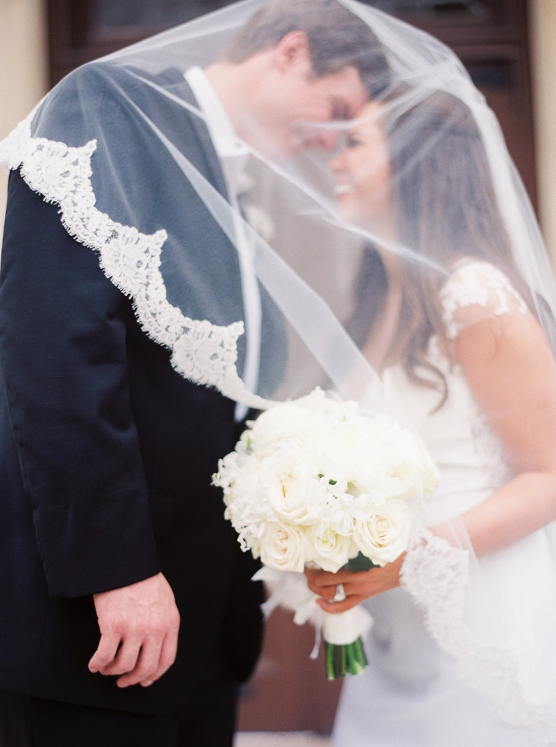 Double Lace Bridal Veil Lace Wedding Veil White Ivory Soft - Etsy