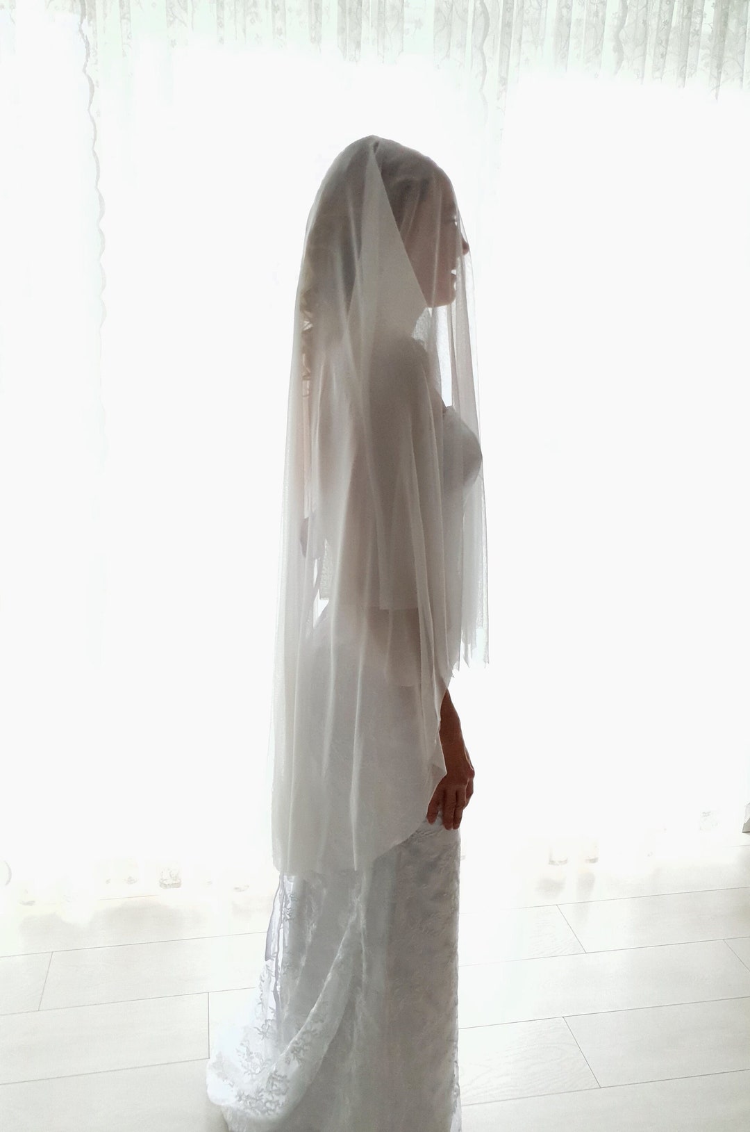 Double Layer Silk Tulle Wedding Veil, 100% Natural Ivory Pure Silk ...