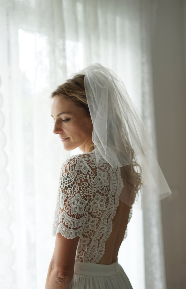 Short Bridal Veil Mini Shoulder Wedding Veil Ivory Wedding | Etsy
