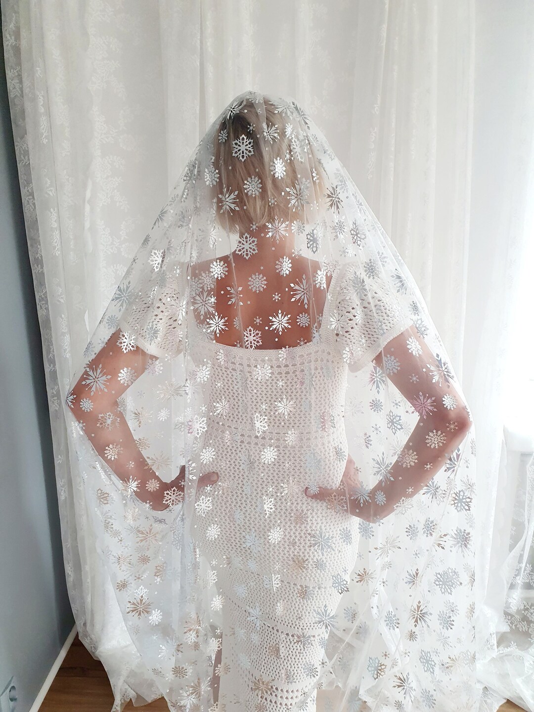 Long Star Celestial Snow Wedding Veil, Star Veil, Moon Bridal Veil ...