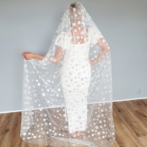 Long Star Celestial Snow Wedding Veil, Star Veil, Moon Bridal Veil, Glitter Bridal Veil, Soft ...