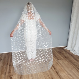 Long Star Celestial Snow Wedding Veil, Star Veil, Moon Bridal Veil, Glitter Bridal Veil, Soft ...
