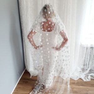 Long Star Celestial Snow Wedding Veil, Star Veil, Moon Bridal Veil, Glitter Bridal Veil, Soft ...