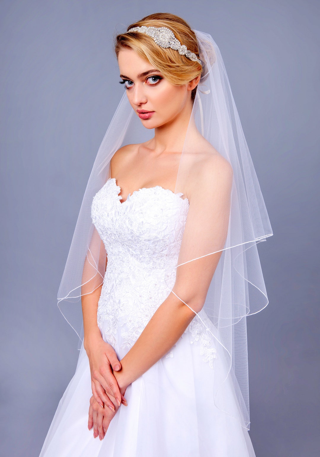 Pencil Edge Soft Veil, Wedding Bridal Veil, Ivory Pencil Bridal Veil ...