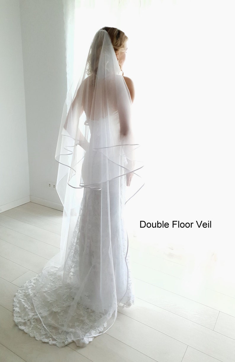 Satin Ribbon Edge Bridal Veil Wedding White Ivory Veil - Etsy