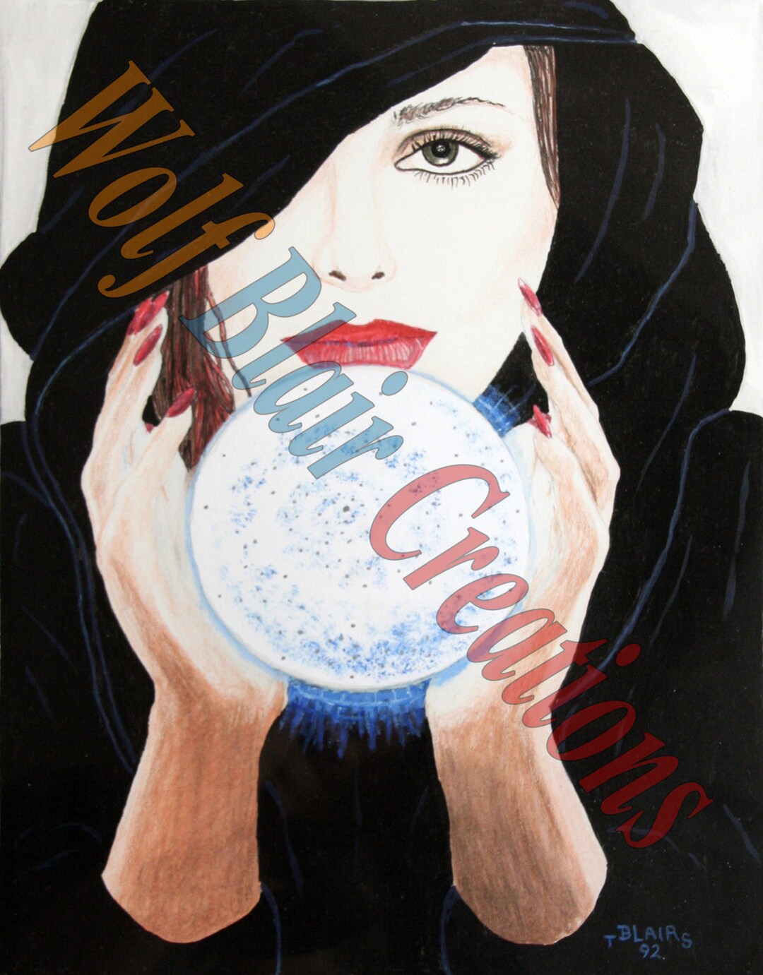 Lady Wizard With Glowing Orb Drawing Print 11x17 - Etsy