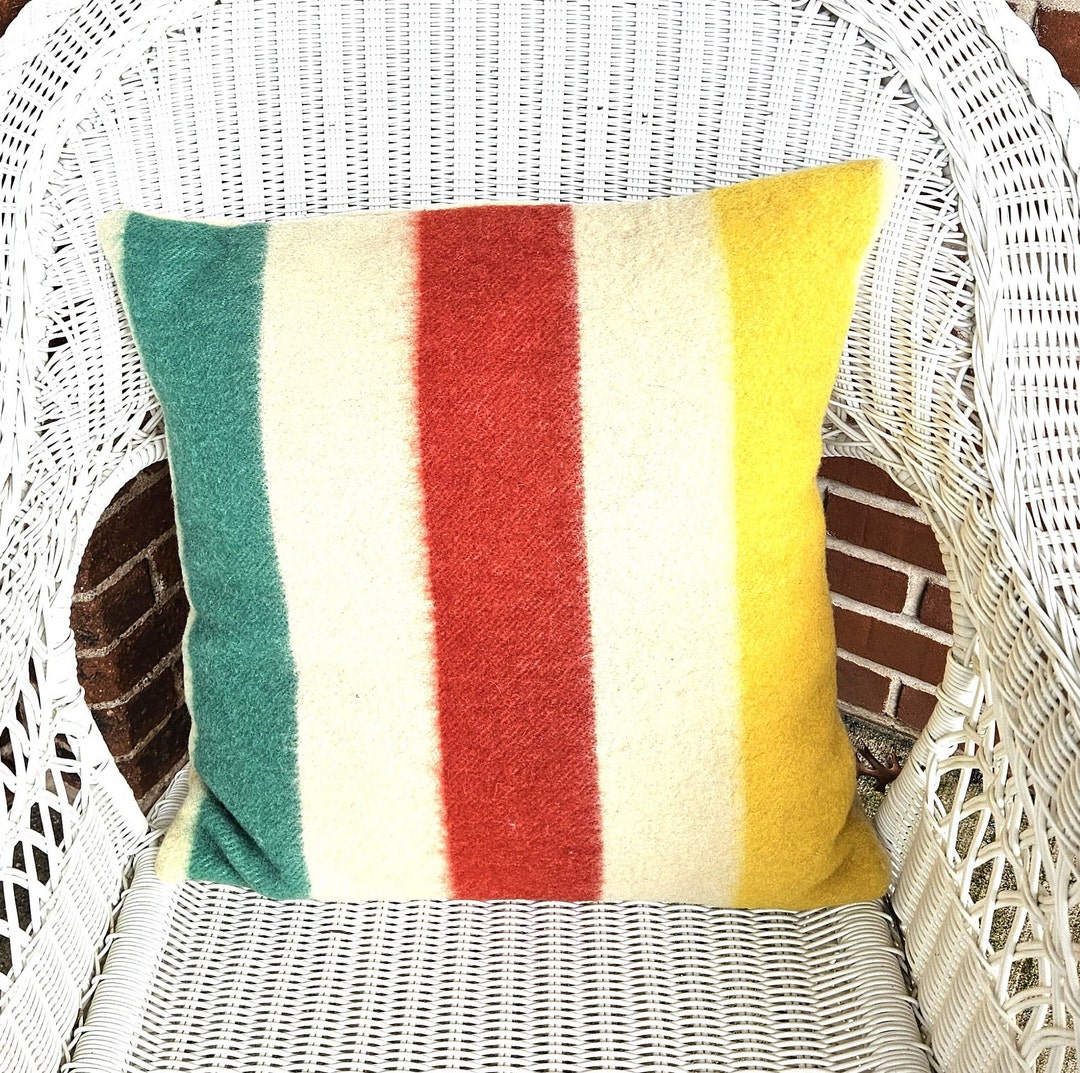 Vintage~~hudson Bay Trapper Style~~blanket Pillow~~handmade~~100% Wool ...