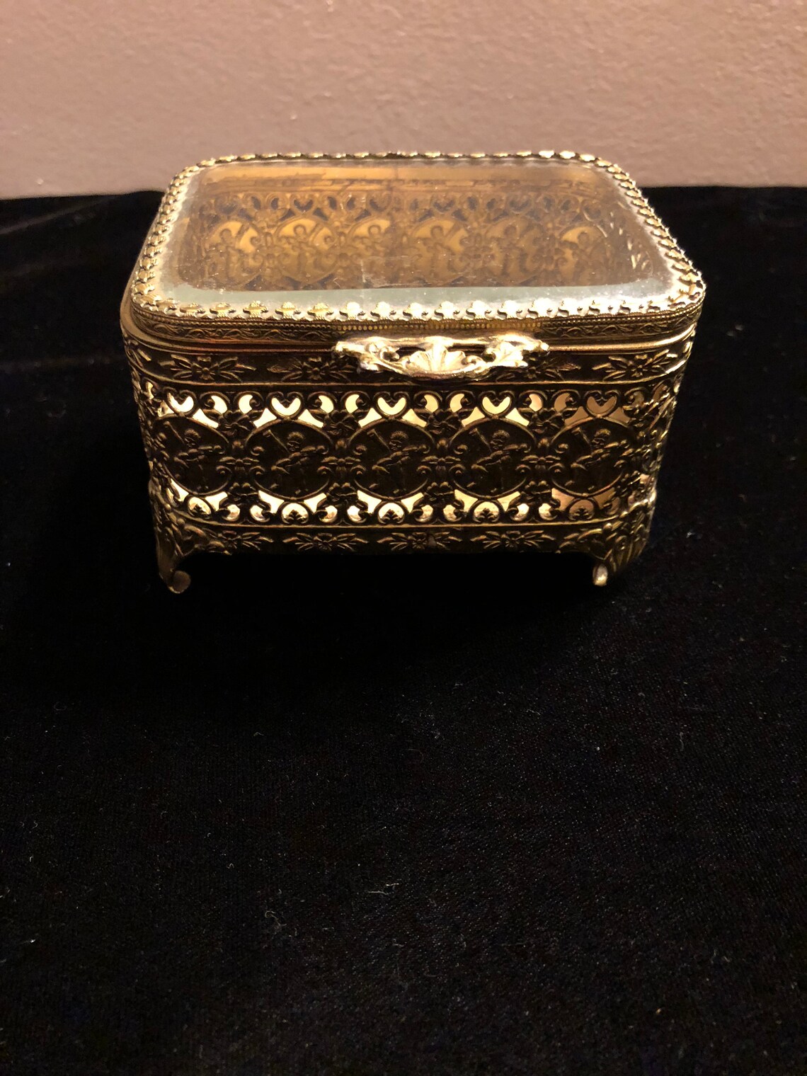 Gold Metal Ornate Box With Glass Top - Etsy