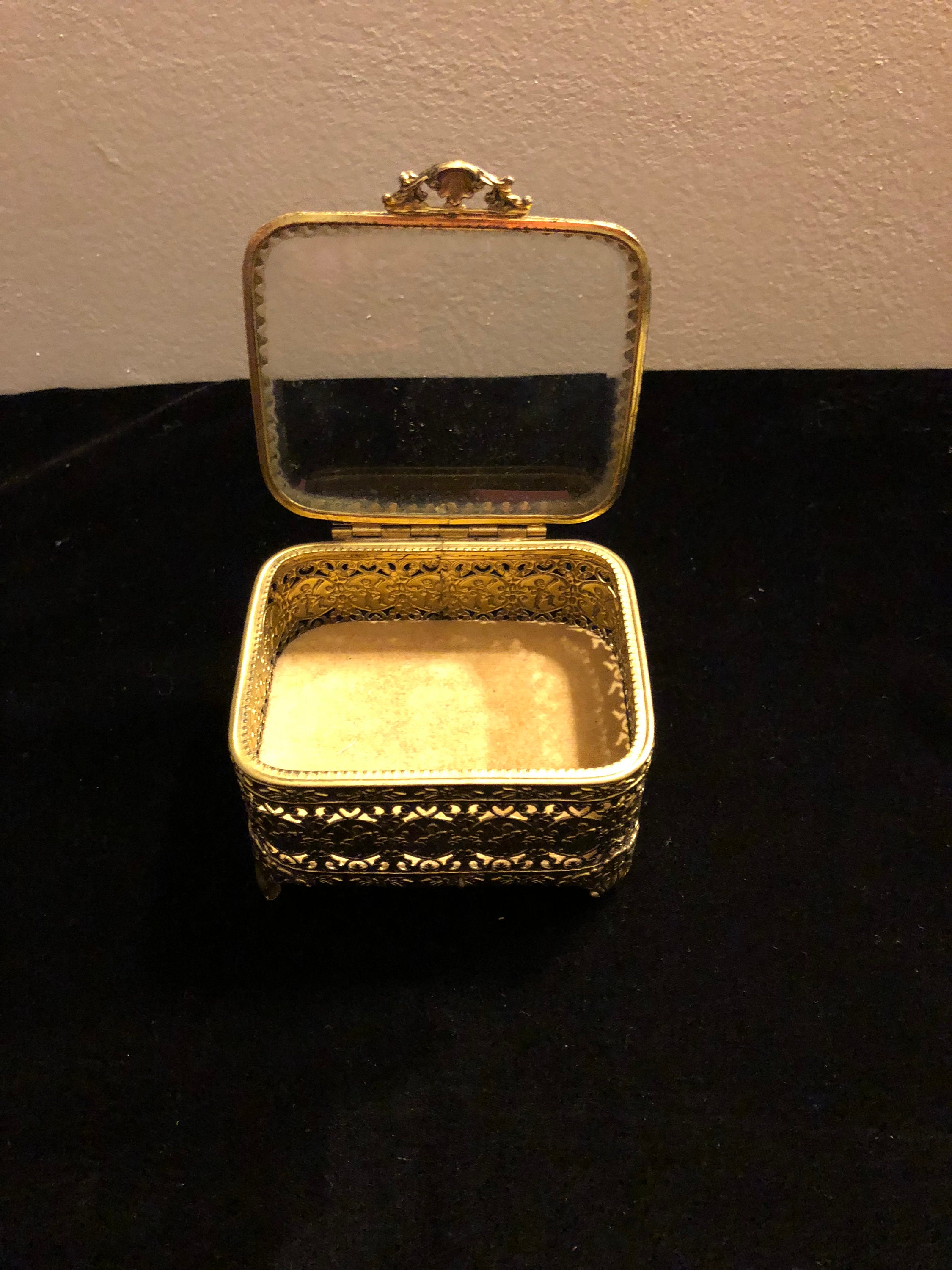 Gold Metal Ornate Box With Glass Top - Etsy