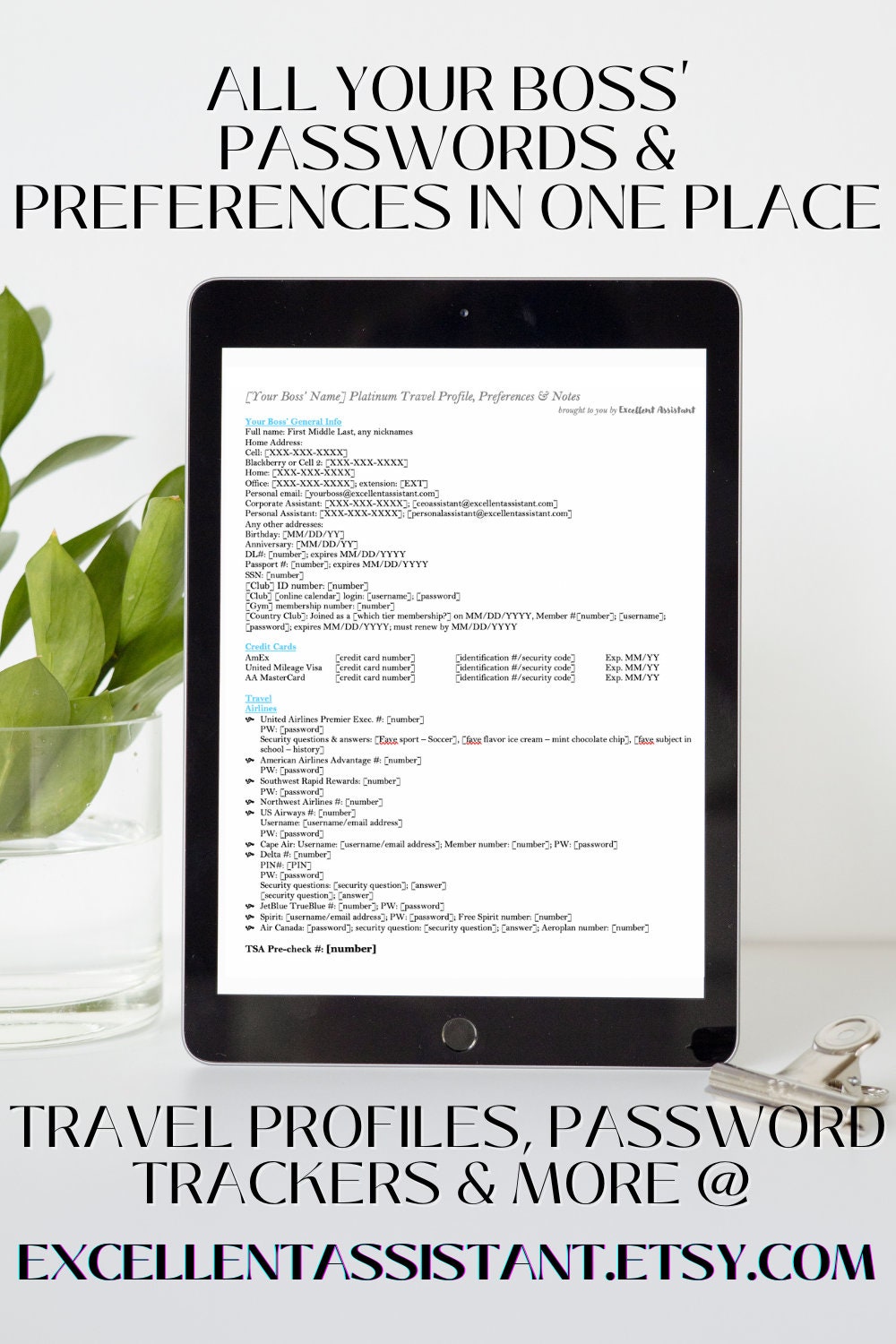 Travel Profile Template for Boss Platinum Tier for the Assistant Who ...