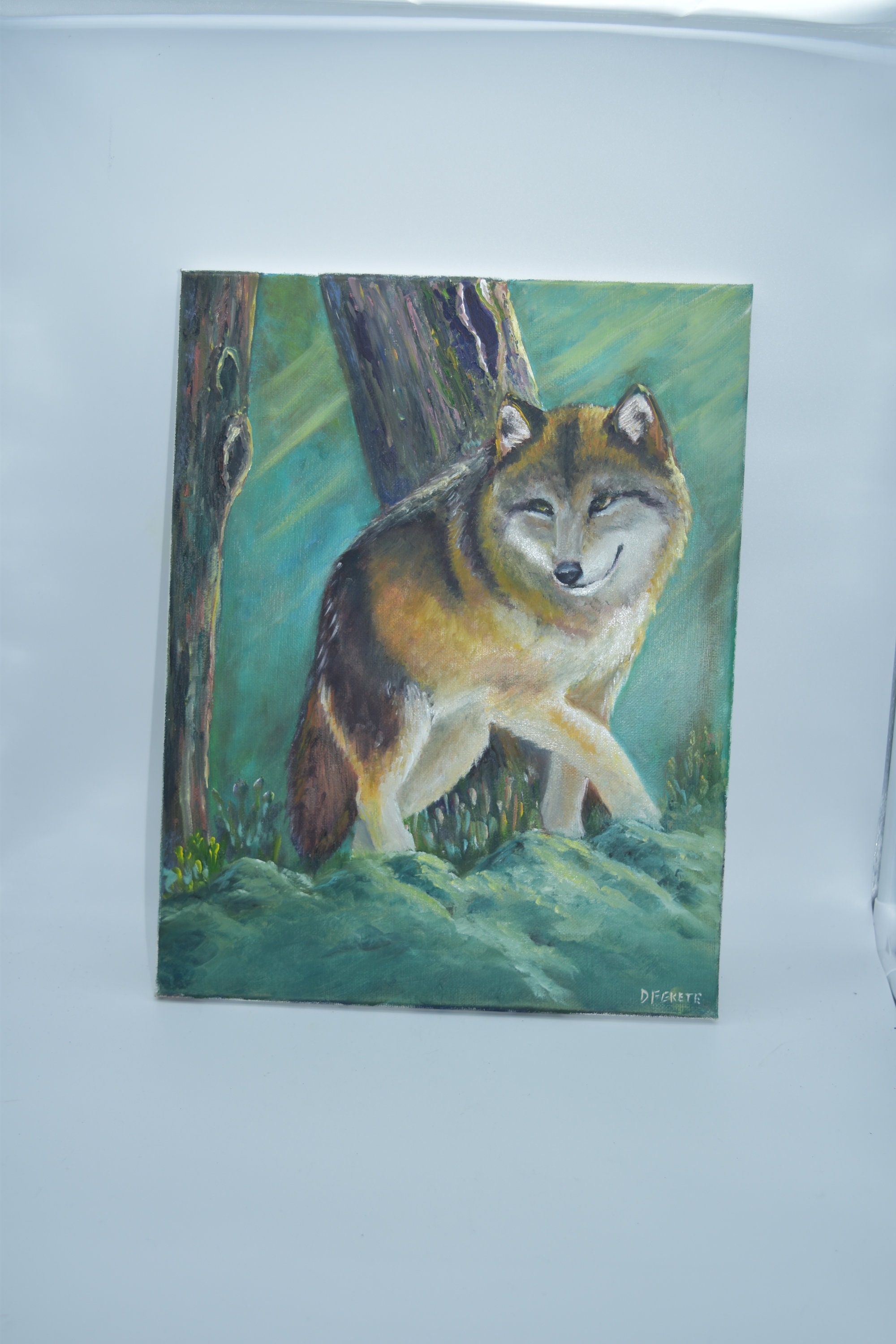 Wolf in the forest painting oil painting one of a kind | Etsy