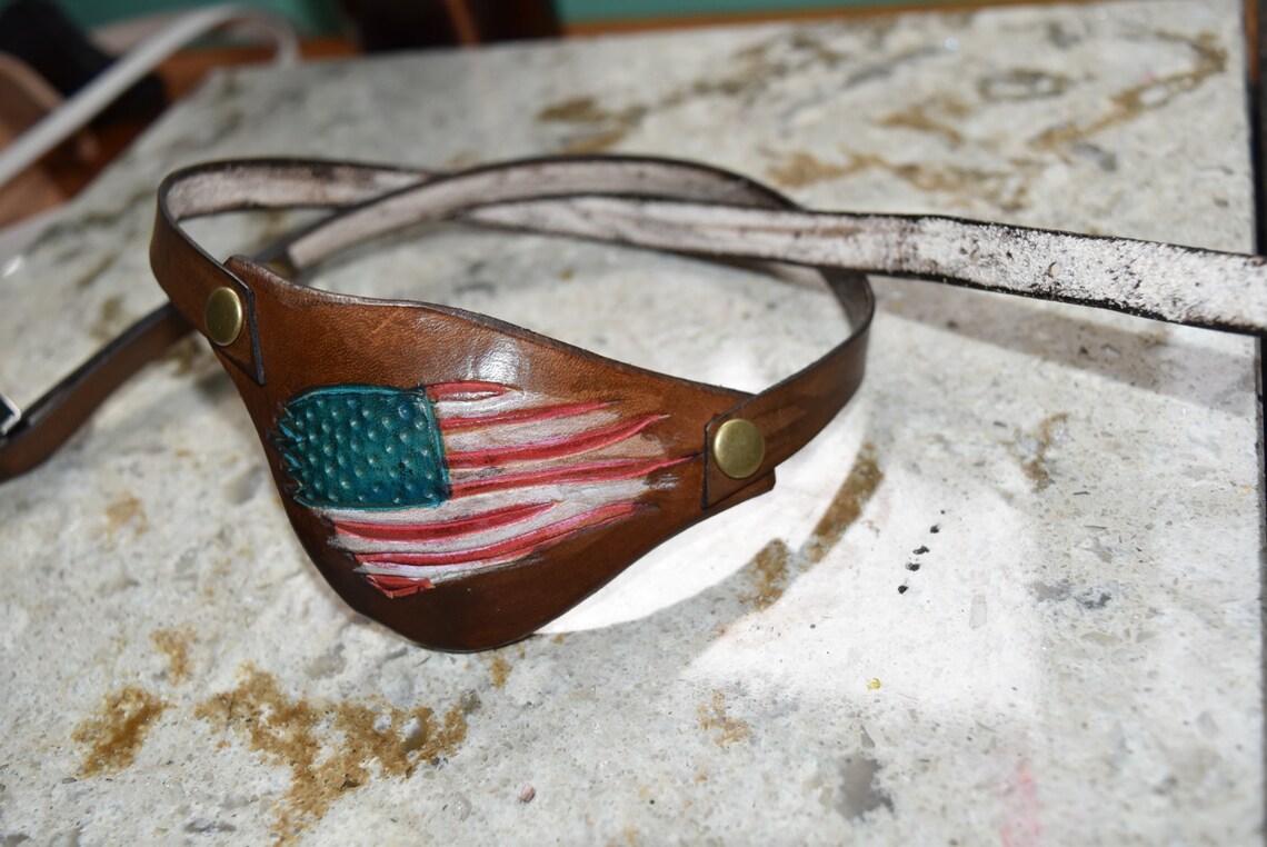 US Flag Distressed Leather Eye Patch With Adjustable Buckle | Etsy