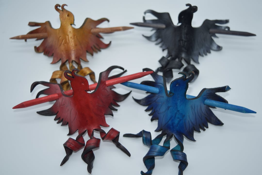 Leather Hair Stick Phoenix - Fiery or Dark Phoenix - Etsy
