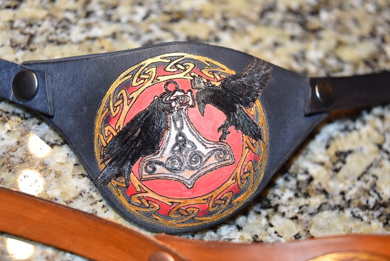 Celtic Knot With Mjolnir and Ravens Leather Eye Patch With - Etsy