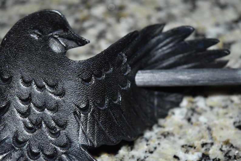 Leather hair stick crow or raven hair stick | Etsy