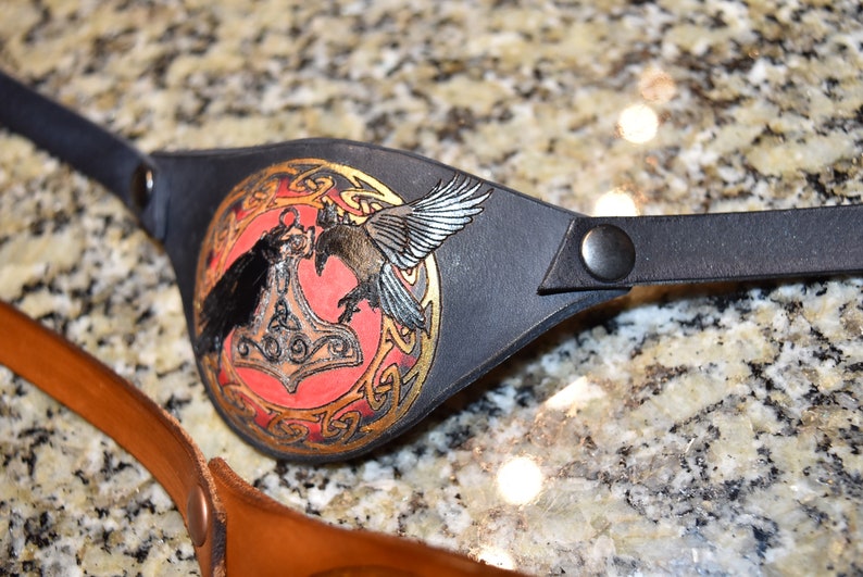 Celtic Knot With Mjolnir and Ravens Leather Eye Patch With - Etsy