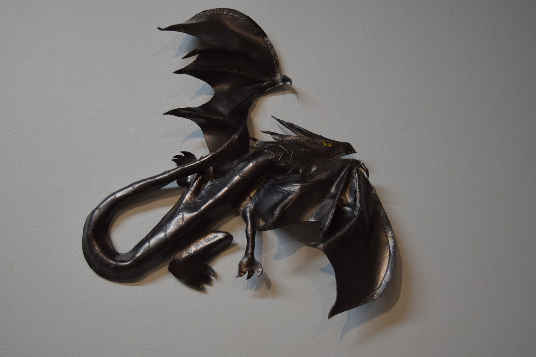 Black Dragon Leather Dragon Wall Hanging or Costume Piece 12 Inch ...