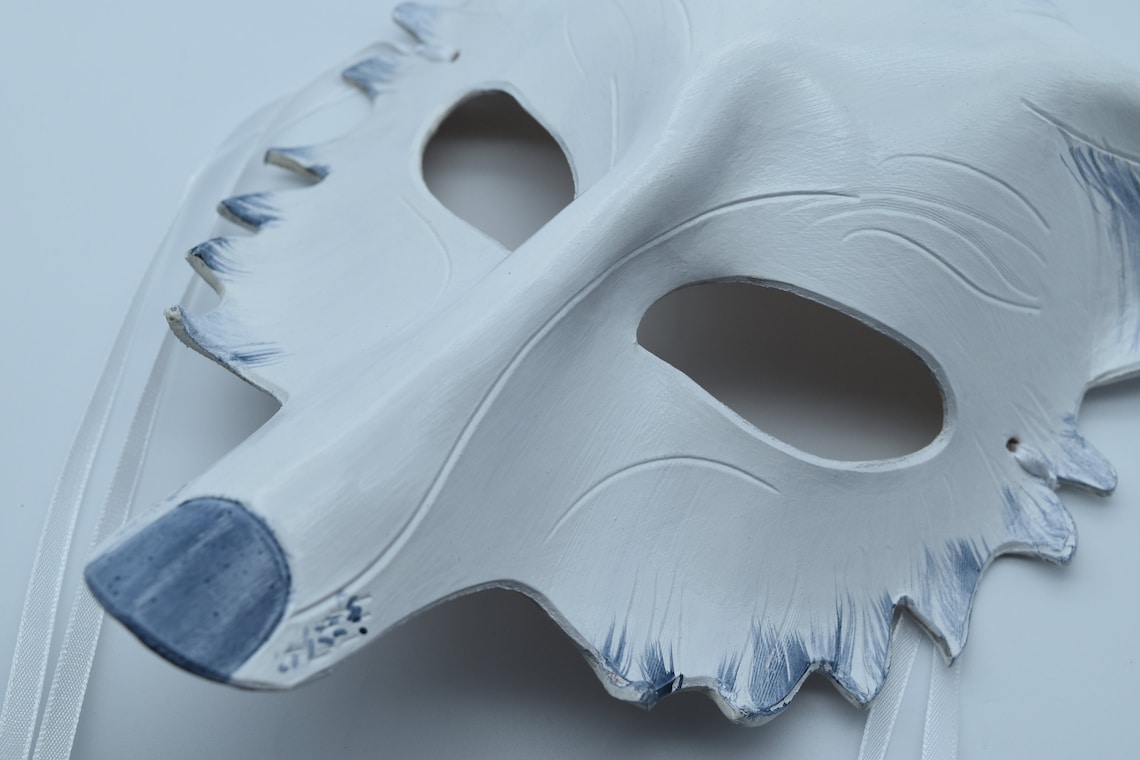 White Wolf Leather Mask White/grey Wolf Mask Custom Order - Etsy