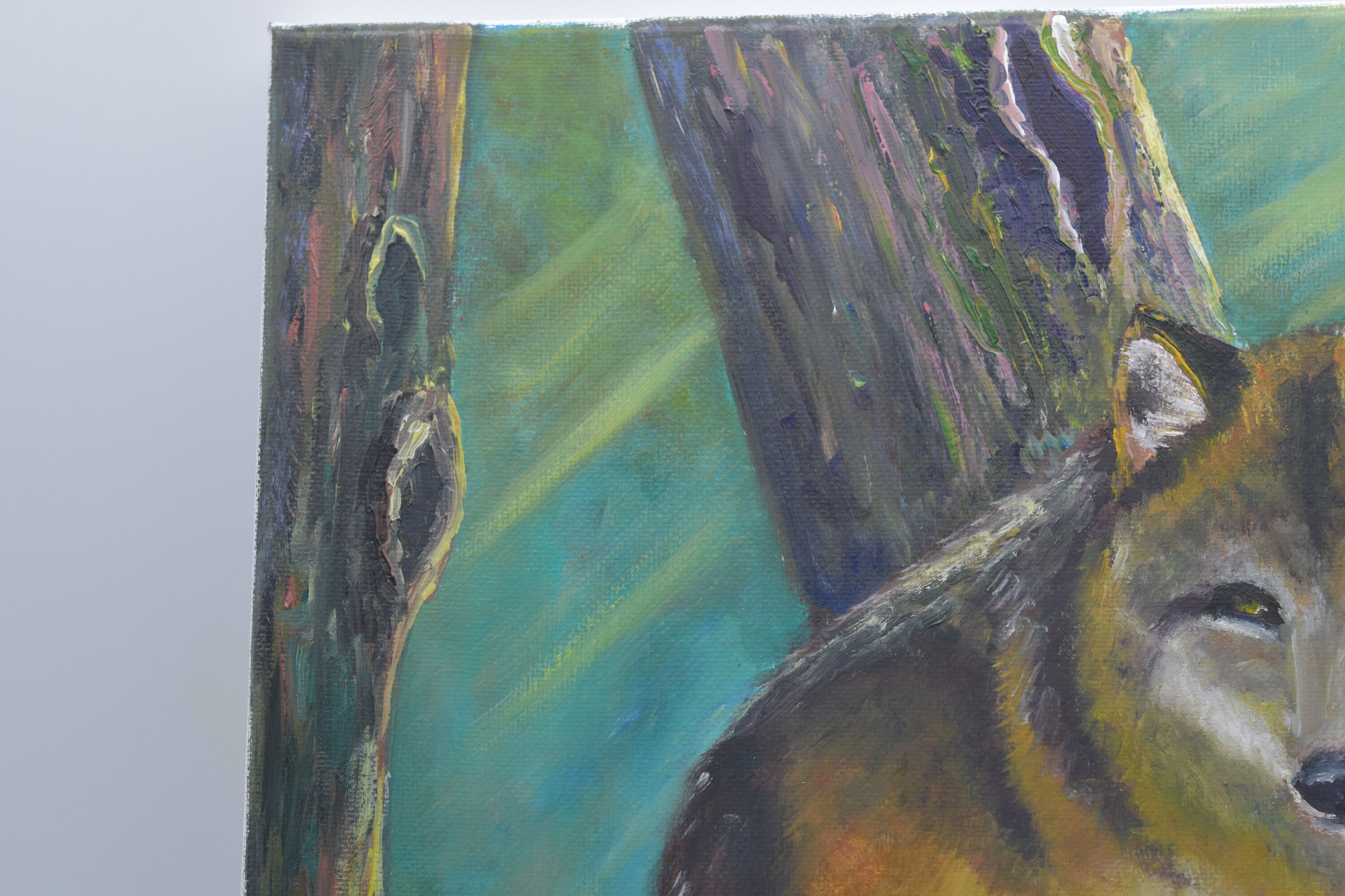 Wolf in the forest painting oil painting one of a kind | Etsy