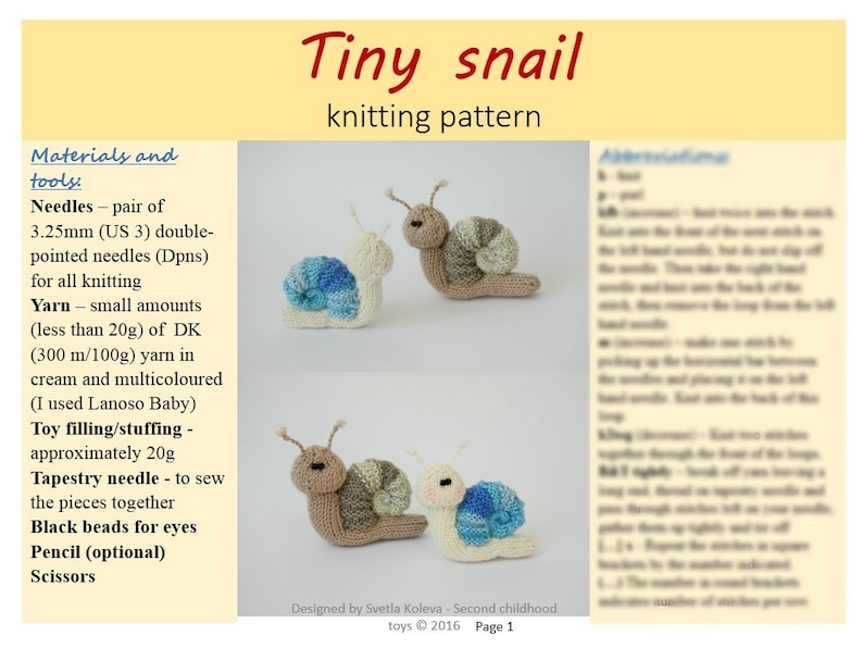 Snail Toy Knitting Pattern Knitted Snail PDF Pattern Instant - Etsy UK