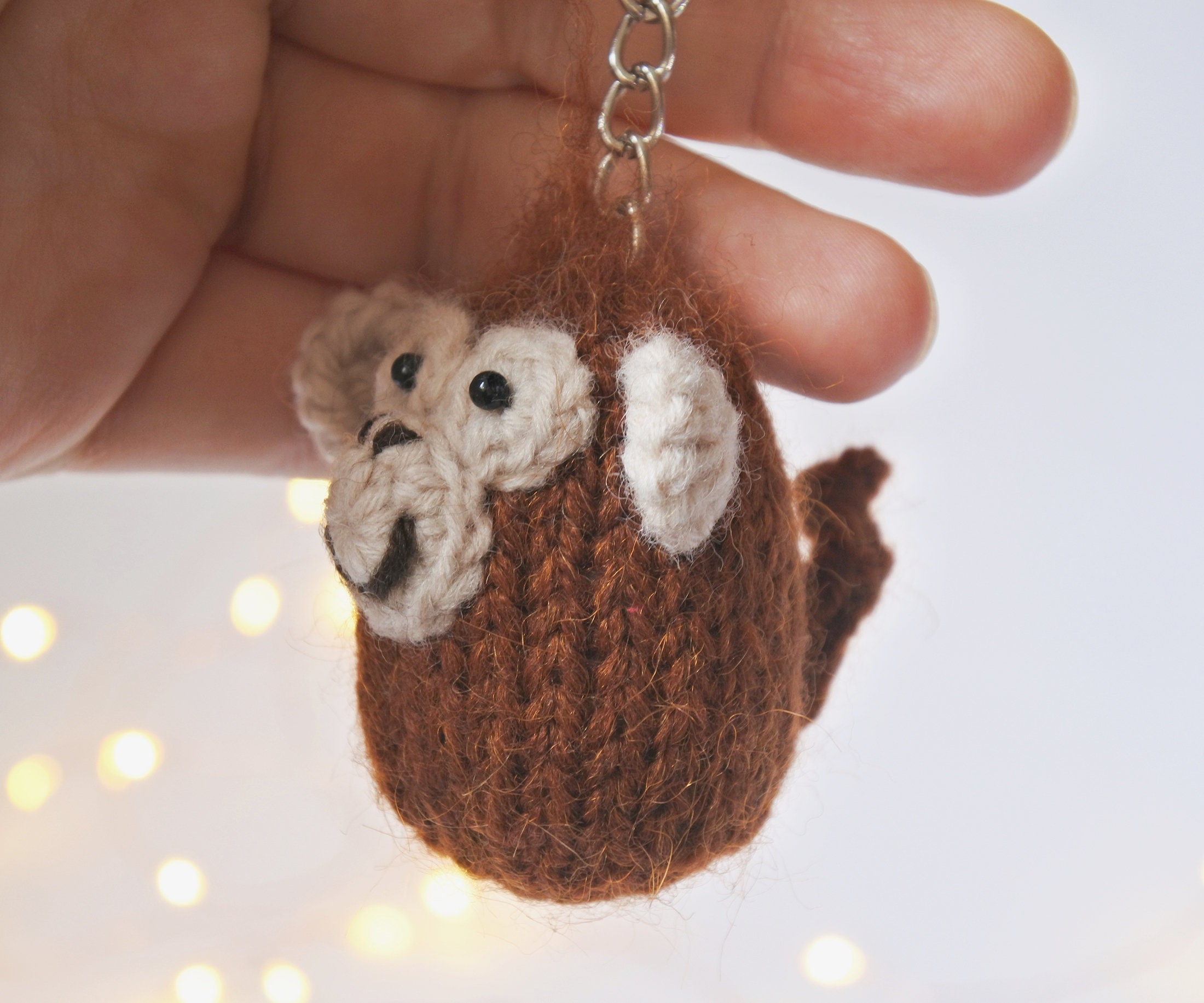 Plush animal keychain tiny knit monkey keychain woodland | Etsy
