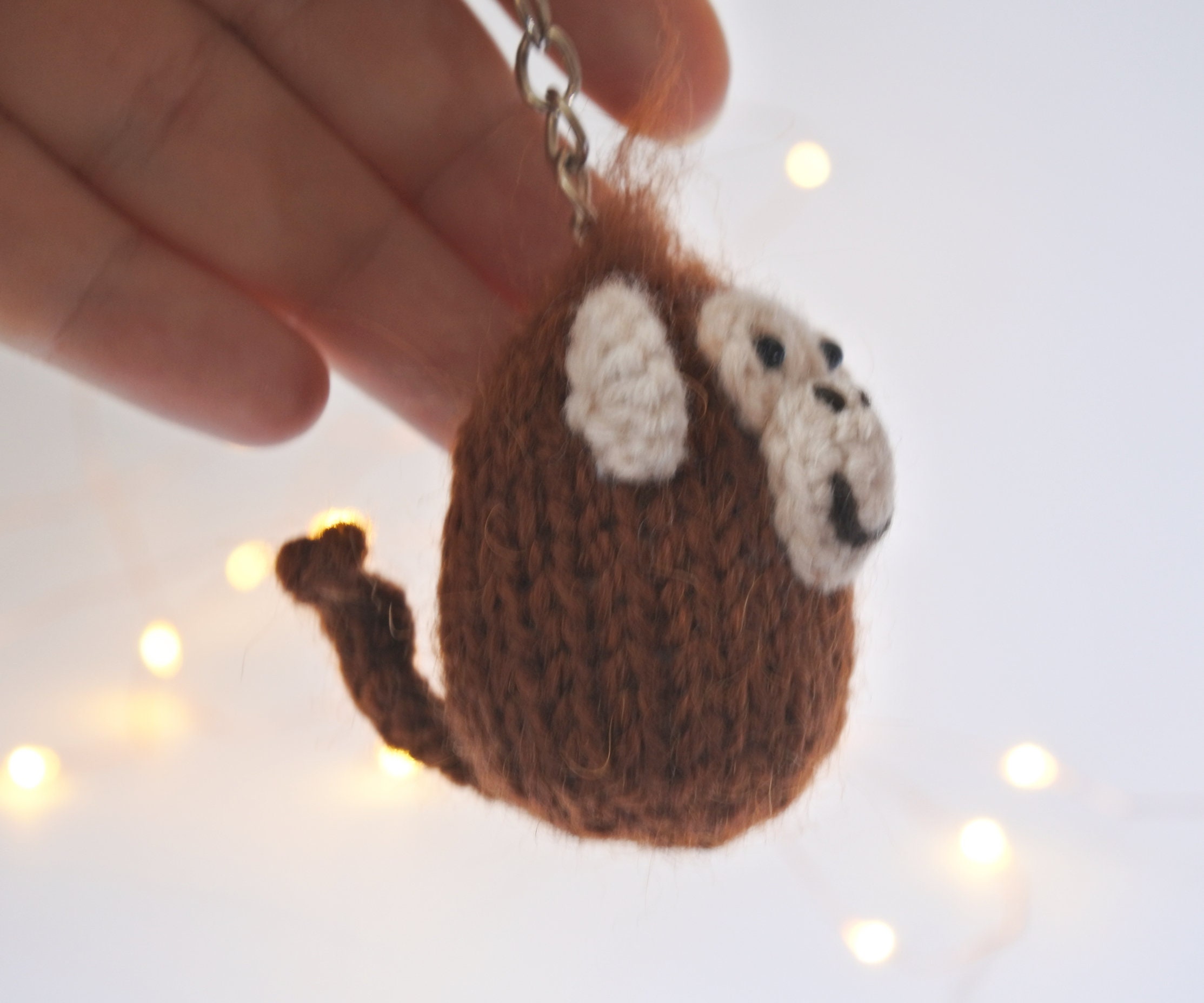 Plush animal keychain tiny knit monkey keychain woodland | Etsy