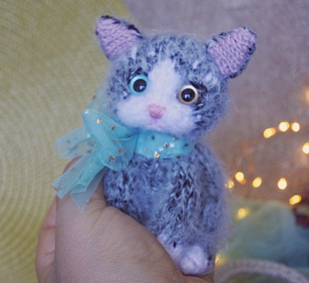 Small Cat Plush, Knitted Toy Cat Stuff Animal, Cute Plush Fluffy Kitty ...
