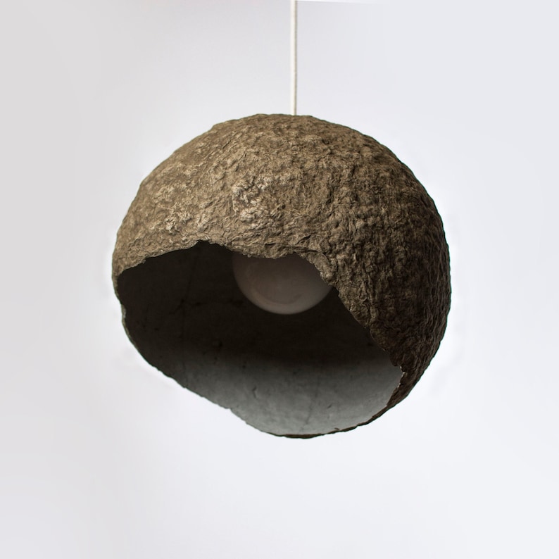Industrial Pendant Light, Paper Mache Lamp Shade Globe Medium Rustic - Etsy