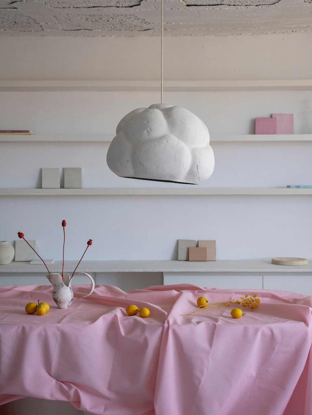 Pendant Light Sensi I White, Light Sculpture Made of Paper Mache ...