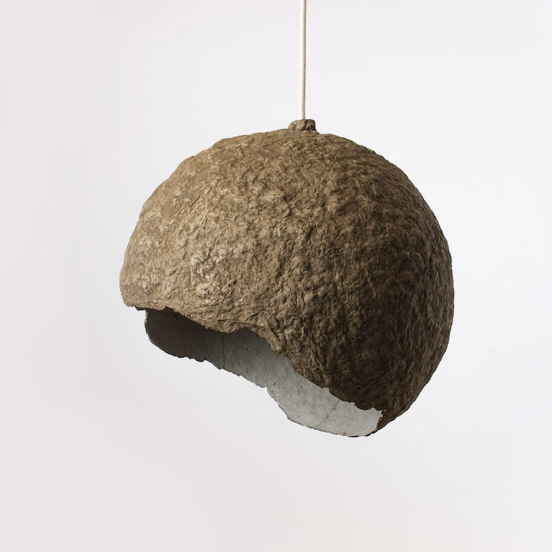Industrial Pendant Light, Paper Mache Lamp Shade Globe Medium Rustic - Etsy