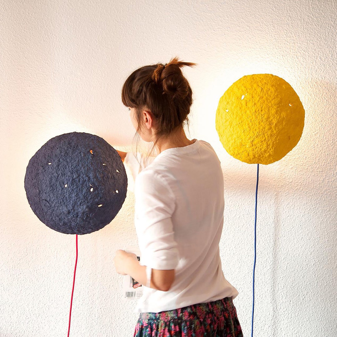 Wall Sconce Lamp From Paper Mache, Nursery Night Light - Eclipse Medium ...