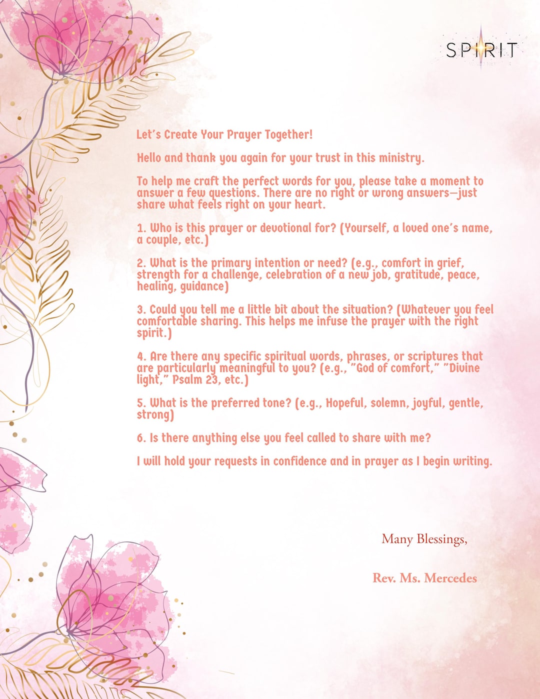 Personalized Prayer Writing, Custom Spiritual Devotional (digital PDF ...