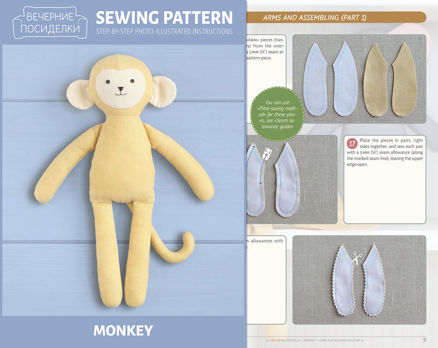 PDF Monkey Sewing Pattern & Tutorial DIY Jungle Animal Rag | Etsy