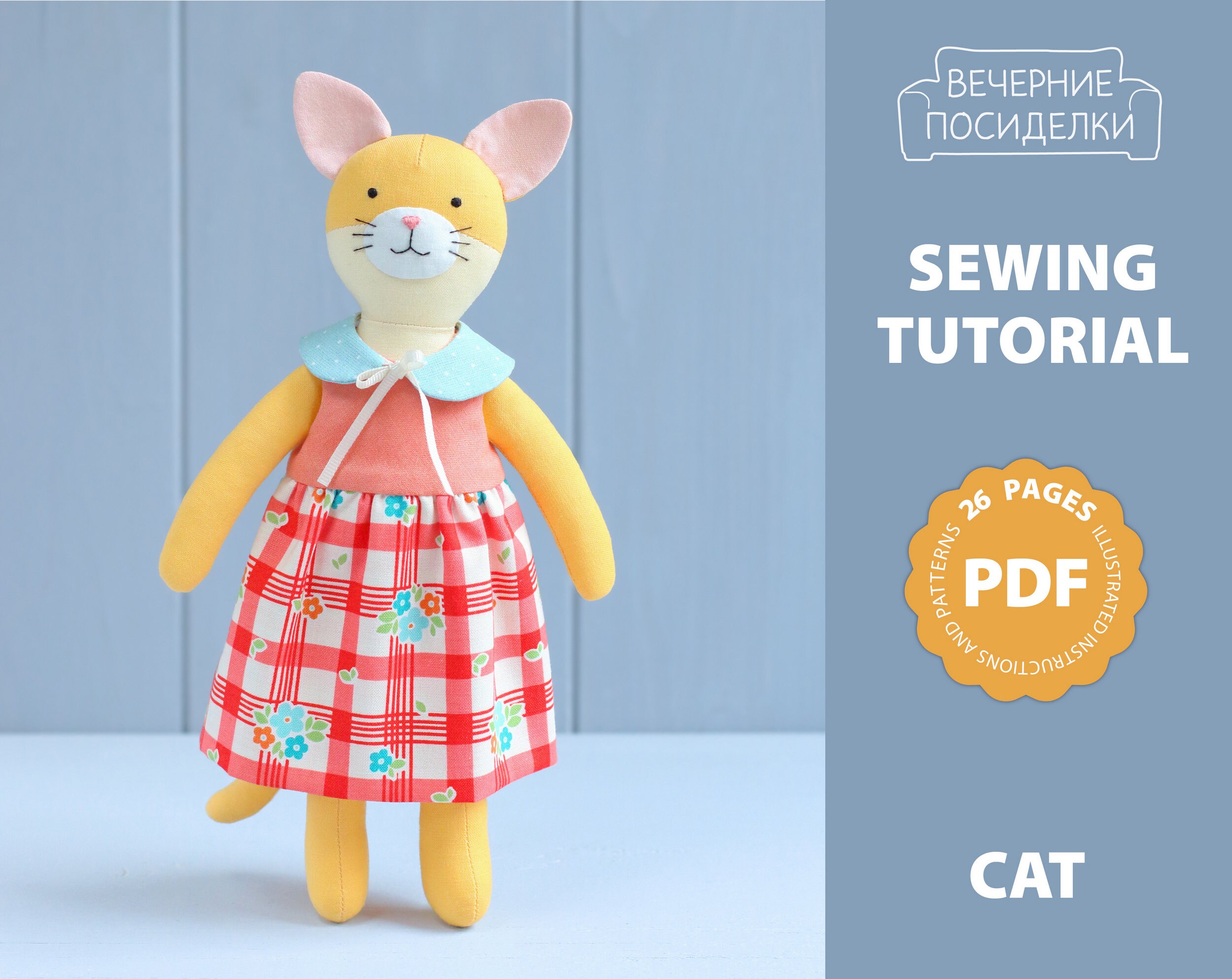PDF Cat Sewing Pattern & Tutorial DIY Animal Rag Doll Cat | Etsy