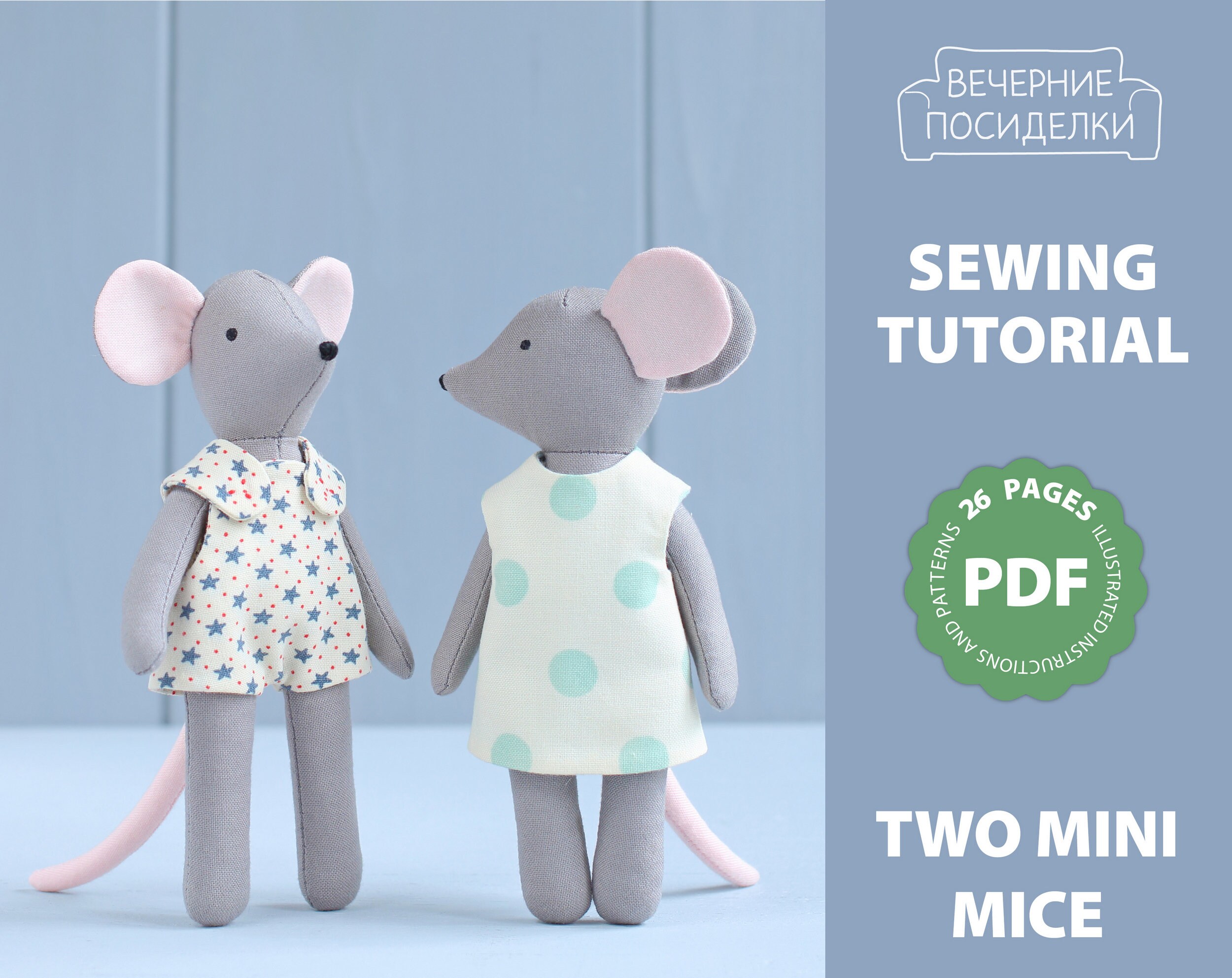 PDF Two Mini Mice Sewing Pattern & Tutorial DIY Animal | Etsy